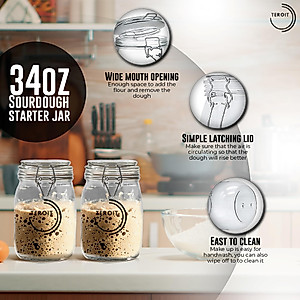 TEROIT Sourdough Starter Kit, Sourdough Bread Baking Supplies - 2PCS Sourdough Starter Jar, Bread Lame, Bread Whisk, Dough Scraper, Air Tight Lid - Delightful Gift for Home Cooks
