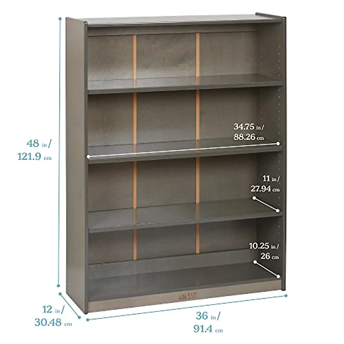ECR4Kids Classic Bookcase, 48in, Adjustable Shelves, Grey Wash