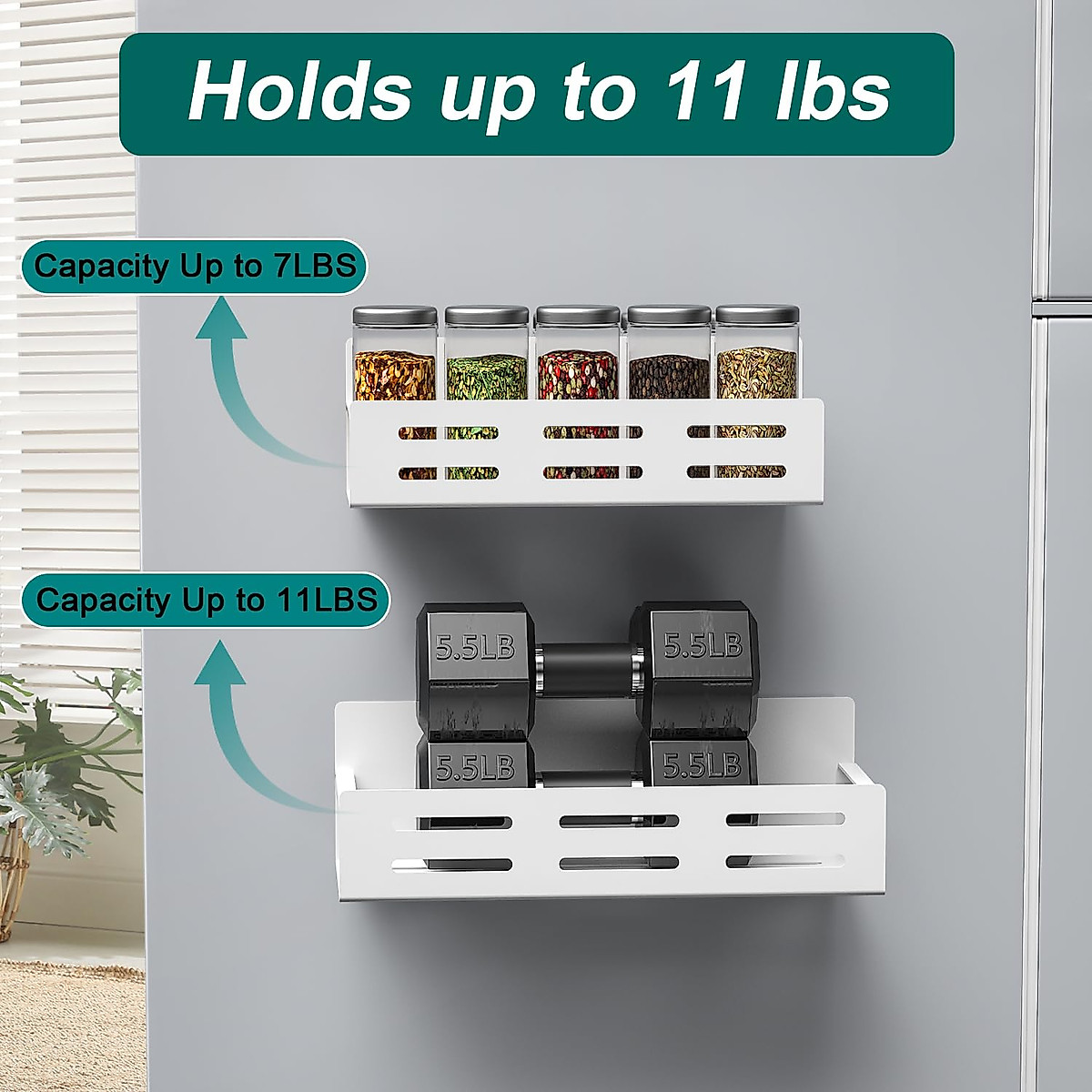 MFTEK Magnetic Spice Rack Organizer, 4 Pack Hanging Spice Rack for Refrigerator and Microwave Oven, Moveable Space Saving Fridge Shelf for Metal Cabinet, Black