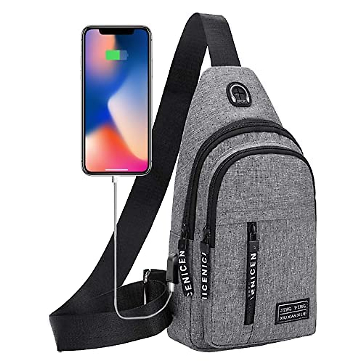 Ausyst Multipurpose Crossbody Chest Bag Waterproof Strap Bag with USB Hole & Headphone Hole Sport Outdoor Hiking Backpack