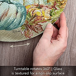 CounterArt Harvest Pumpkins & Sunflowers 4mm Heat Tolerant Tempered Glass Lazy Susan Turntable 13" Diameter Cake Plate Condiment Caddy Pizza Server