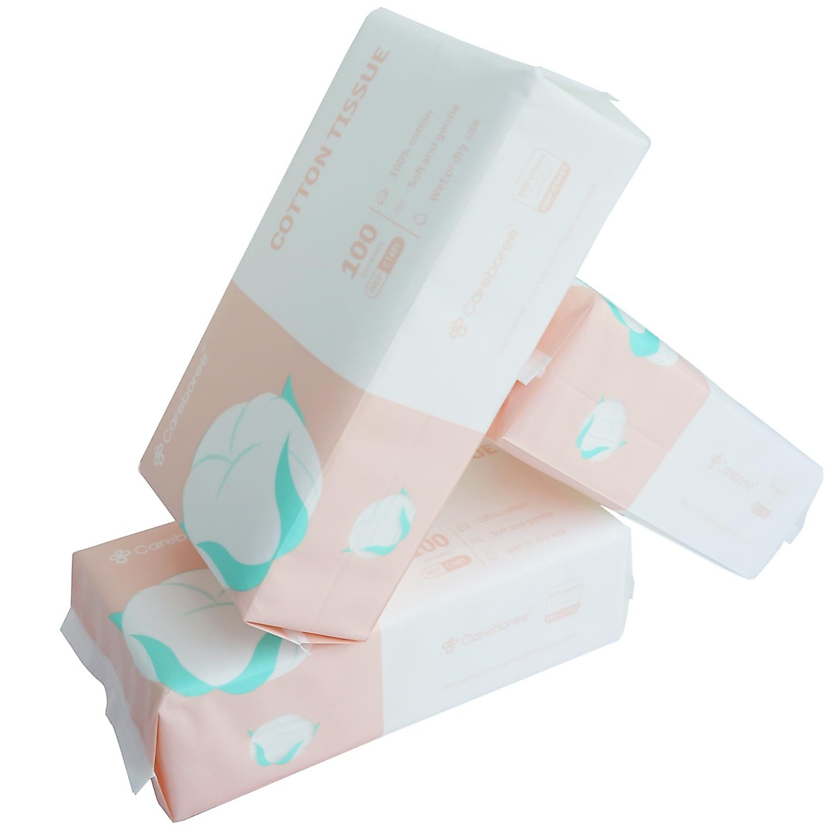 Careboree Ultra Soft Dry Baby Wipes Unscented Face Cleansing Multi-Purpose Pure Cotton Tissue (3 PACK-300 count))