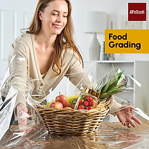 (31.5 in x 110 ft) Cellophane Wrap for Gift Baskets (Accessories are inside wrap Tube) 3Mils Thick, with 15 Pull-Bows, 3 Ribbons & 1 Cutter - Clear Cellophane Wrap Roll for Flowers and Food- Folded in half