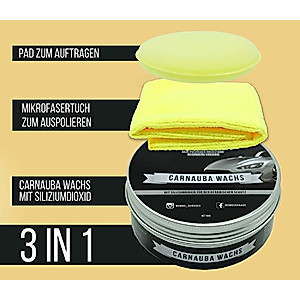 Momo's Garage® Carnauba Wax Varnish Quick Sealing Gloss Booster High Gloss Includes Pad + Microfibre Cloth Car Wax