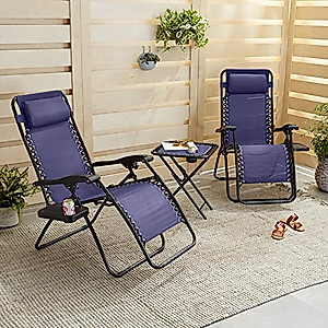 Amazon Basics Textilene Outdoor Adjustable Zero Gravity Folding Reclining Lounge Chair with Side table and Pillow - Pack of 2, Blue