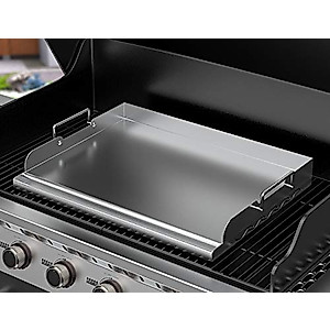 Skyflame Universal Stainless Steel Griddle Flat Top Plate with Even Heating Bracing for BBQ Charcoal/Gas Grills, Camping, Tailgating, and Parties 17" x 13"
