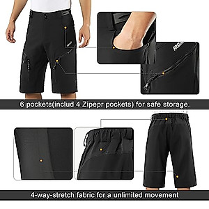 ARSUXEO Men's Loose Fit Cycling Shorts Mountain Bike Shorts Water Ressistant 1903 Black Size Large