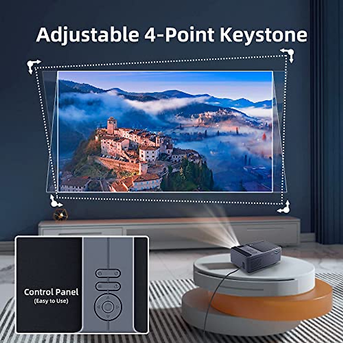 Portable Mini Projector with WiFi & Bluetooth, Full HD 1080P Supported Outdoor Movie Projector Wireless Phone Mirroring, Smart Home Android Projector Digital Zoom for HDMI,USB,Laptop,PC,TV Stick,DVD