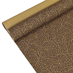 17.7x53 Inch(45cmx135cm) Vintage Flower Textured Synthetic Crafts Fabric, Retro Solid Color Lace Embossed Faux Leather for Bags Wallets Making DIY Handmade Material (Brown)
