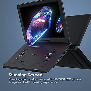 𝐢𝐞𝐆𝐞𝐞𝐤 16.9'' Portable DVD Player with 14.1''Swivel Screen, 6 Hrs Rechargeable Battery, Car Travel DVD Player for Kids, Sync TV, Region Free, Support USB/SD Card, Car Charger, Black
