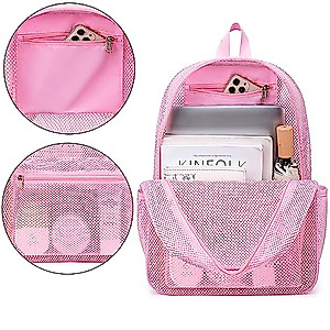 LEDAOU Mesh Backpack for Kids Girls Semi-Transparent Mesh School Backpack Bookbag Lightweight Casual Daypacks for Beach Gym(Pink)