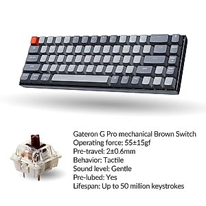 Keychron K6 65% Compact 68 Keys Wireless Mechanical Keyboard for Mac, Hot-swappable White Backlight, Bluetooth, Multitasking, Type-C Wired Gaming Keyboard for Windows with Gateron Brown Switch