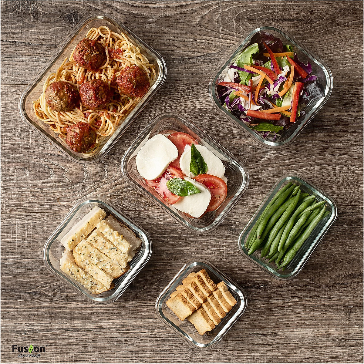 Fusion Gourmet Glass Meal Prep Containers with Lids [6 Pack] Storage Containers, Leak proof, Airtight Locking Lids, Microwave, Oven, Freezer & Dishwasher Safe