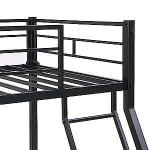 HAUSHECK Bunk Bed Twin Over Full Size, Heavy Duty Metal Bunk Beds with Ladder and Safety Guardrail, Floor Bed Frame for 2 or 3 Kids, Teens & Adults, No Box Spring Needed, Noise Free, Space Saving