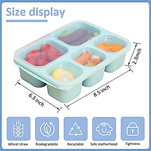SIPOMU Bento Lunch Box, 5 Compartment Food Container Lunch Box Meal Prep Containers Wheat Straw Lunchbox Containers with Compartments Lids Microwave Safe Storage Boxes, Pack of 4