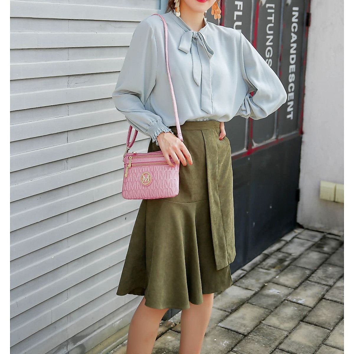 MKF 2 in 1 Crossbody Bags for Women, Wristlet Purse - Ladys Small PU Leather Messenger Handbag - Adjustable Strap Tan