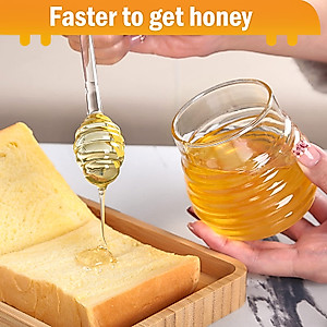 SlZKADY Honey Jar with Dipper and Lid,Glass Honey Pot Container Dispenser,Clear Glass Honey Container for Home Kitchen,Store Honey and Syrup,Easy to Clean