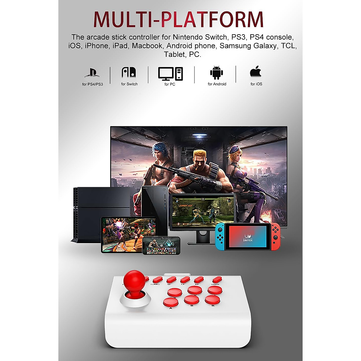 arVin Arcade Fight Stick Joystick Game Controller for iPhone iOS Android PC Fighting Stick for Nintendo Switch/PS3/PS4 Arcade Rocker Gamepad with Turbo & Marco for Emulators/Cloud/PS Remote Play/Steam