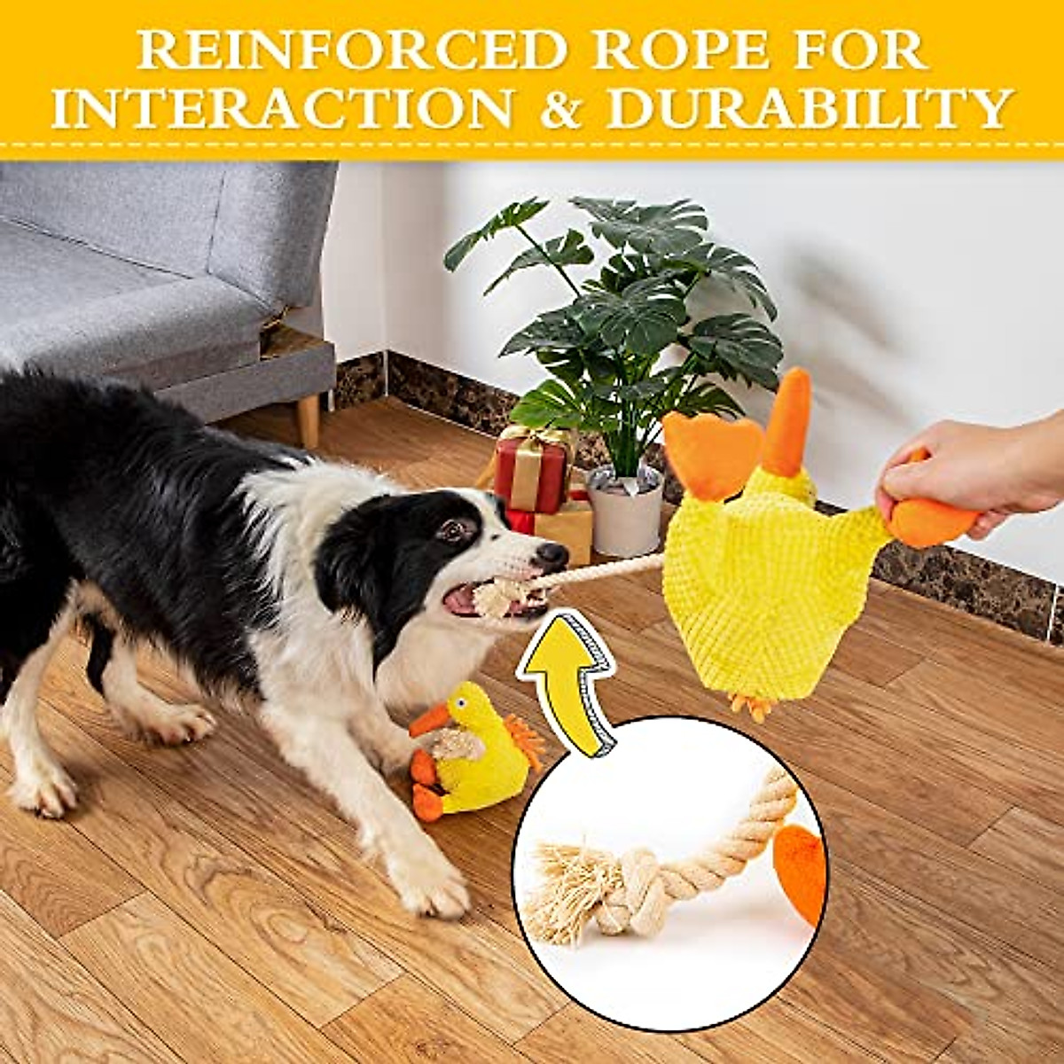 Suertree Squeaky Dog Toys for Aggressive Chewer, Interactive Dog Toys for Medium, Large Dogs, Duck, Chicken, Bird Dog Plush Toys, Dog Birthday Toy with Crinkle Paper, Dog Rope Toys, Dog (Large)