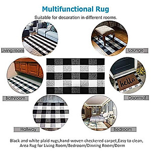 KaHouen Cotton Buffalo Check Rug 27.5 x 43 Inches, Buffalo Plaid Rug, Washable Hand-Woven Outdoor Checkered Rugs for Layered Door Mats/Kitchen/Farmhous (Christmas Porch Decor Mat)