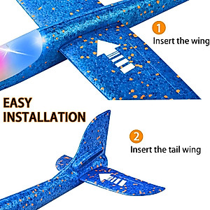Airplane Toys Foam Aeroplane Activities Glider Planes Launcher Flying Led Light Catapult Games Kit Outdoor for Boys Girls Kids 3 4 5 6 7 8 Year Olds age 4-10 Presents Birthday 3 Pack