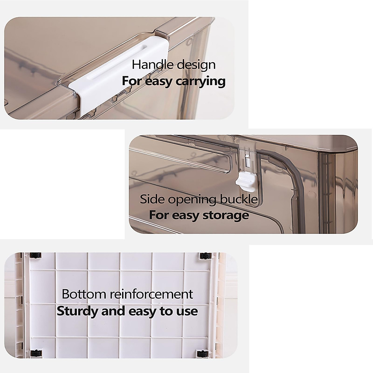 RUNMEIJIA Storage Bins，Clear Plastic Folding Storage Box with Lid with Wheels Stackable Plastic Box, For Home, Dorm and Office Organization, Fabric Toys Books Snacks Bottles (50 Quarts, White)