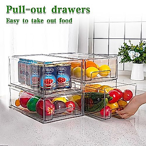 Totexil Fridge Drawers, 2 Pack Clear Stackable Pull Out Refrigerator Organizer Bins, BPA-Free Plastic Pantry Organization and Storage, Clear Storage Bins with Drawers for Kitchen Cabinet Office(Large)