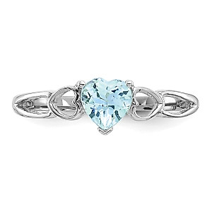 IceCarats 10K White Gold Blue Aquamarine Heart Love Ring Gemstone Band March Birthstone Jewelry Size 6