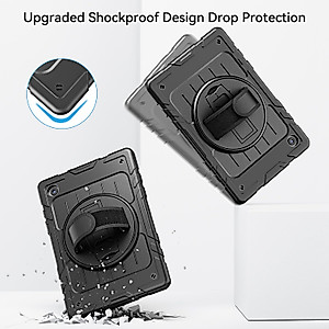 Stweap for Samsung Galaxy Tablet A8 Case 10.5 inch 2022 SM-X200/X205/X207 with Screen Protector [360 Rotating Stand] &Hand Shoulder Strap Shockproof Rugged Protective Cover|Black