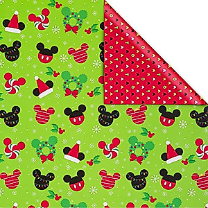 Papyrus Disney Wrapping Paper Bundle for Kids, Mickey Mouse and Christmas Decorations (2 Rolls, 60 sq. ft.)