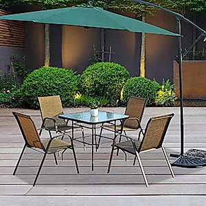 VINGLI Glass Patio Table with Umbrella Hole, 32" Square Outdoor Dining Table Steel Tempered Glass Patio Table Outdoor Table for Balcony Garden Deck