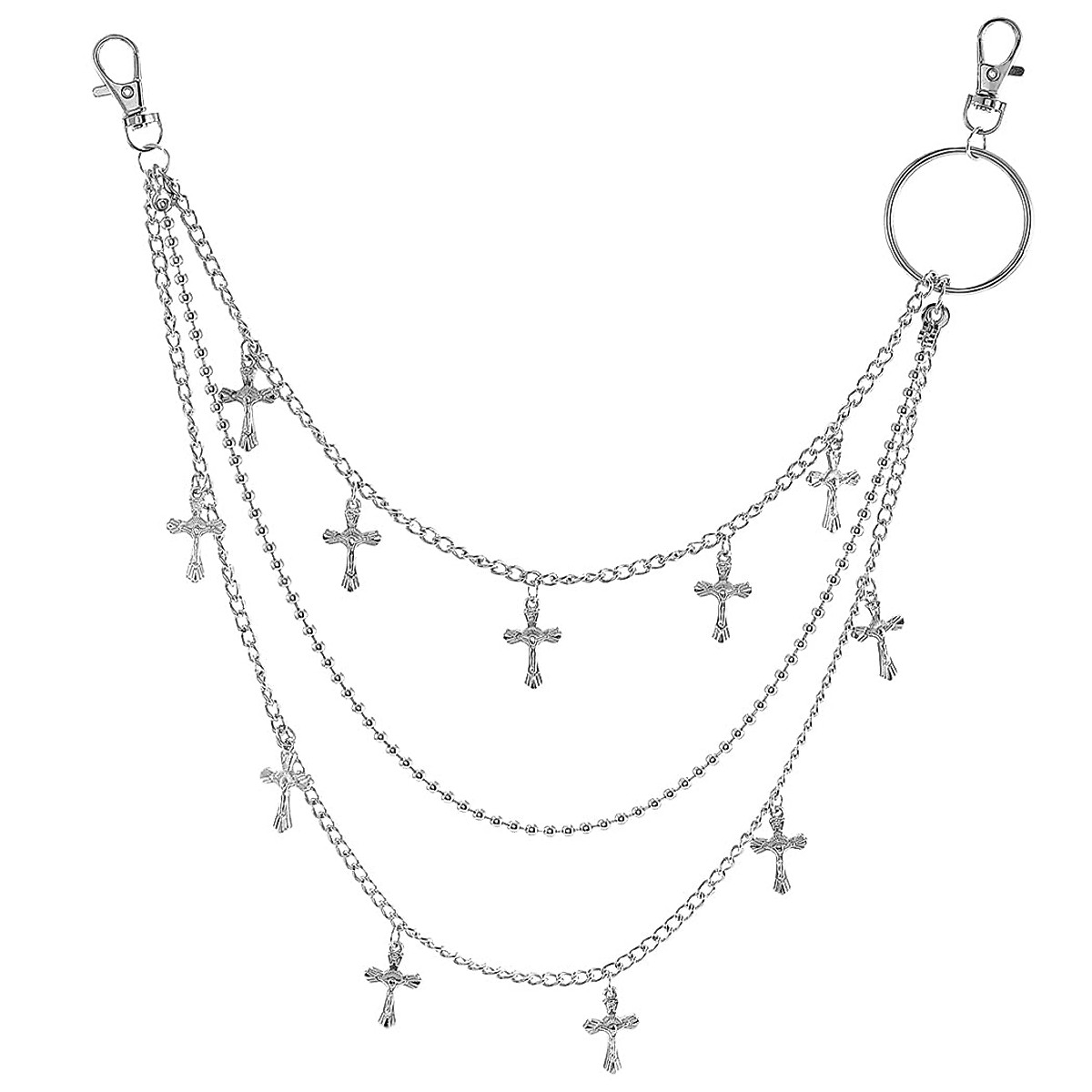 Jemiwa Grommet Leather Belt with Detachable Chain Punk Aesthetic Waist Belt Rock Style Jeans Belt Chains (E)