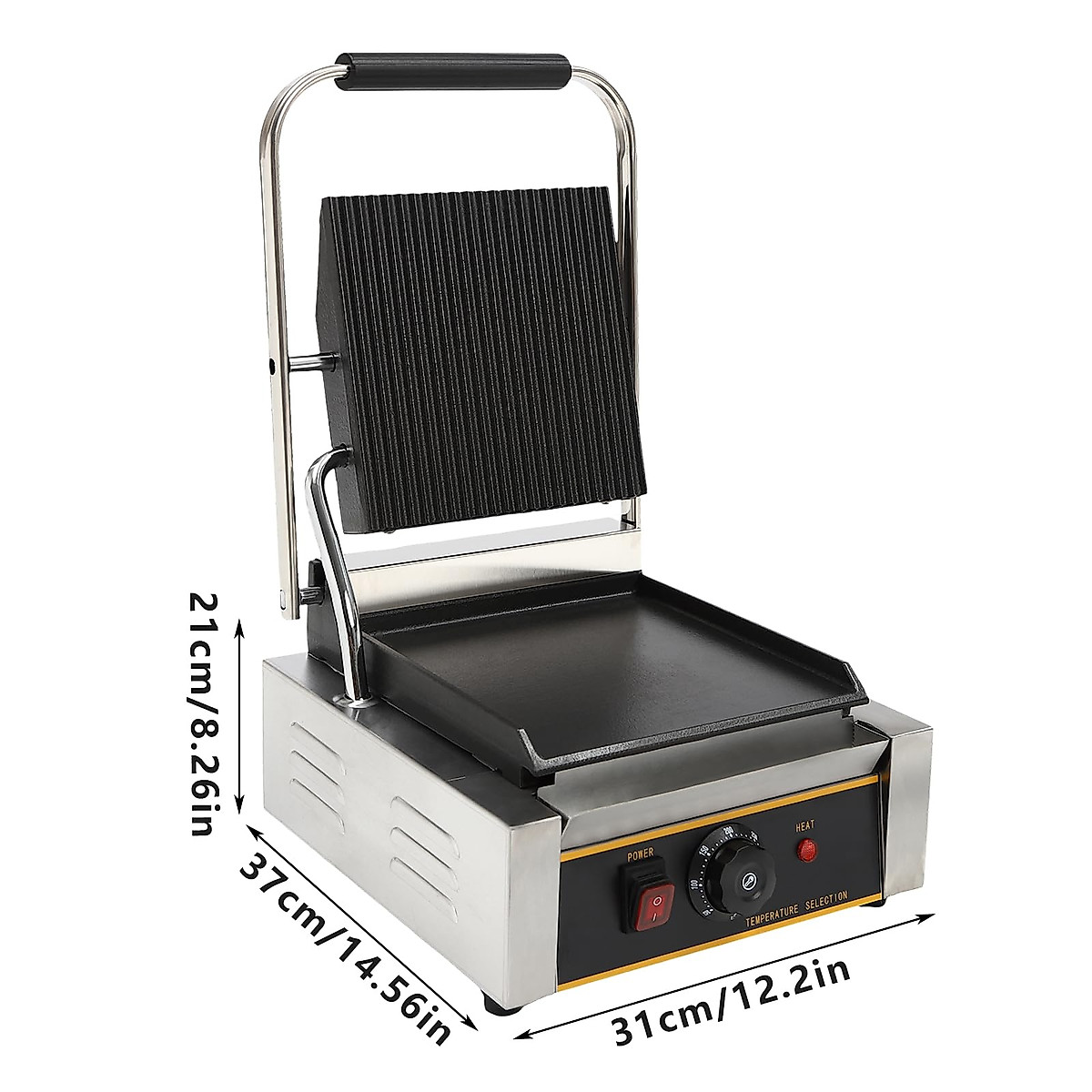 Panini Press Grill, Commercial Sandwich Maker, Electric Stainless Steel Sandwich Maker for Hamburgers/Steaks & Bacons (1800W)