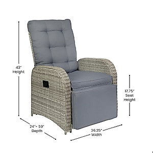 BizChair Indoor/Outdoor Patio Wicker Rattan Recliner Lounge Chair with Flip up Side Table, Gray