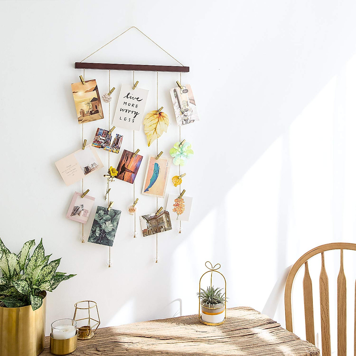 Mkono Hanging Photo Display Pictures Holders with 25 Wood Clips Teen Girl Room Decor Holiday Greeting Card Display Boho Gift for Christmas Home Office Nursery Bedroom Room Dorm, 33" L x 16.5" W