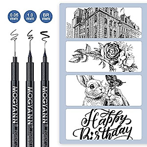 Mogyann Drawing Pens Black Art Pens for Drawing 12 Size Waterproof Ink Pens for Artists Sketching, Manga, Writing