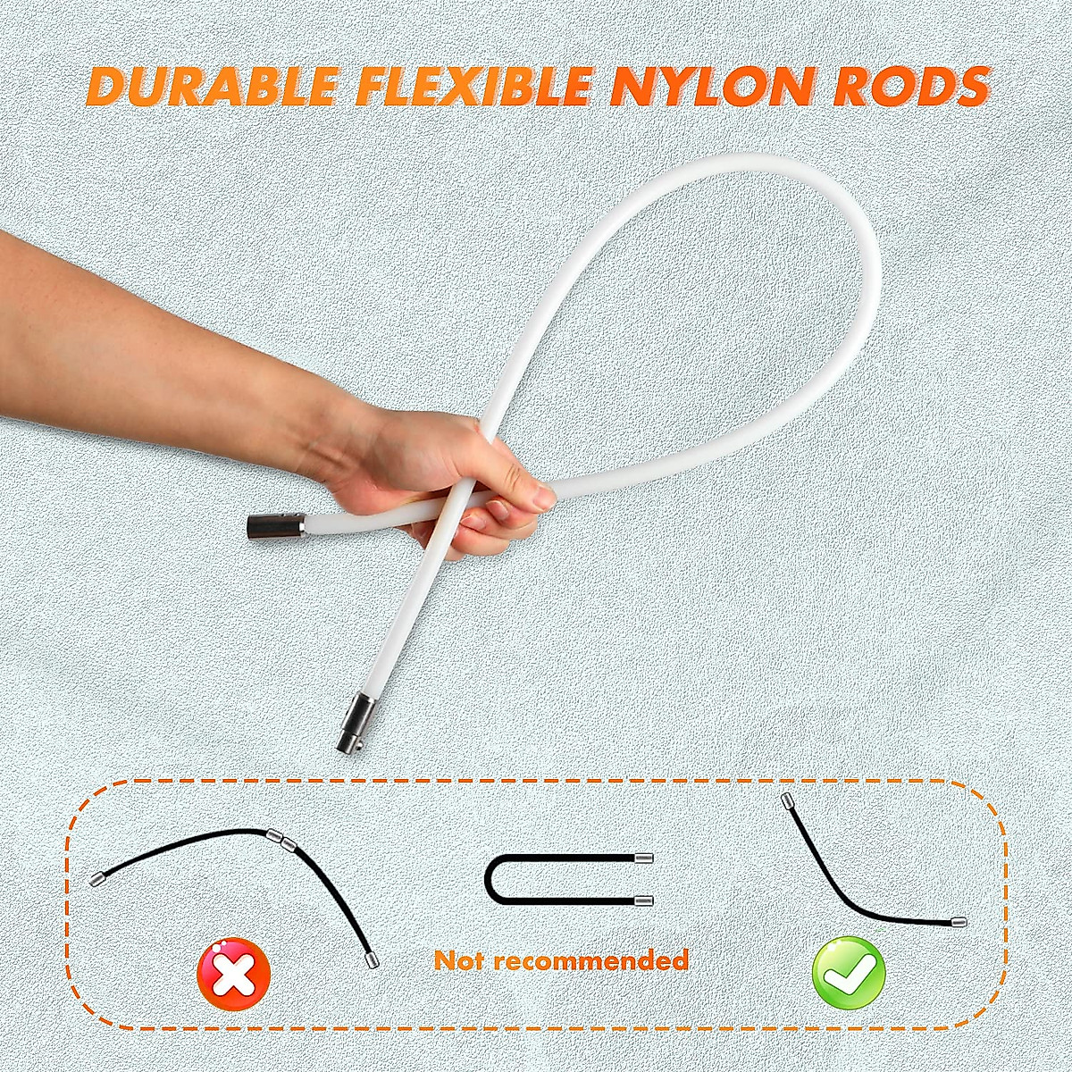 CLLVGOKD Chimney Sweep Kit 30 FT Chrome Button Locking System Chimney Cleaning kit with 9 Reinforced Nylon Flexible Rods Snap Locking 45 Degree Angle Driven by Drill for Fireplace Flue Home Use