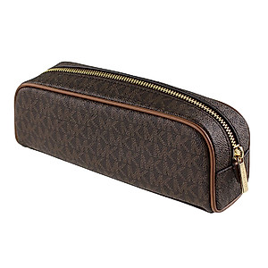 Michael Kors Giftables Medium Pencil Case Signature Leather Makeup Case (Brown)