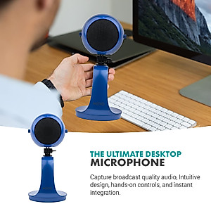 Movo WebMic USB Microphone with Desktop Stand, Royal Blue, Cardioid Condenser, for PC and Mac, with Mic Gain and Headphone Monitoring