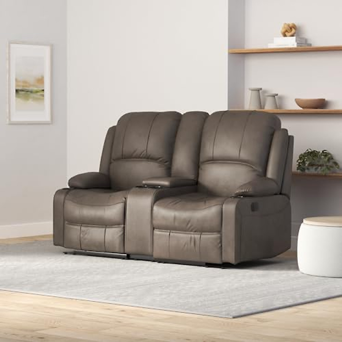 Camper Comfort 67" Wall Hugger Reclining | RV Theater Seats | Double Recliner RV Sofa & Console | RV Couch | RV Theater Seating | RV Furniture (Manual, Slate)