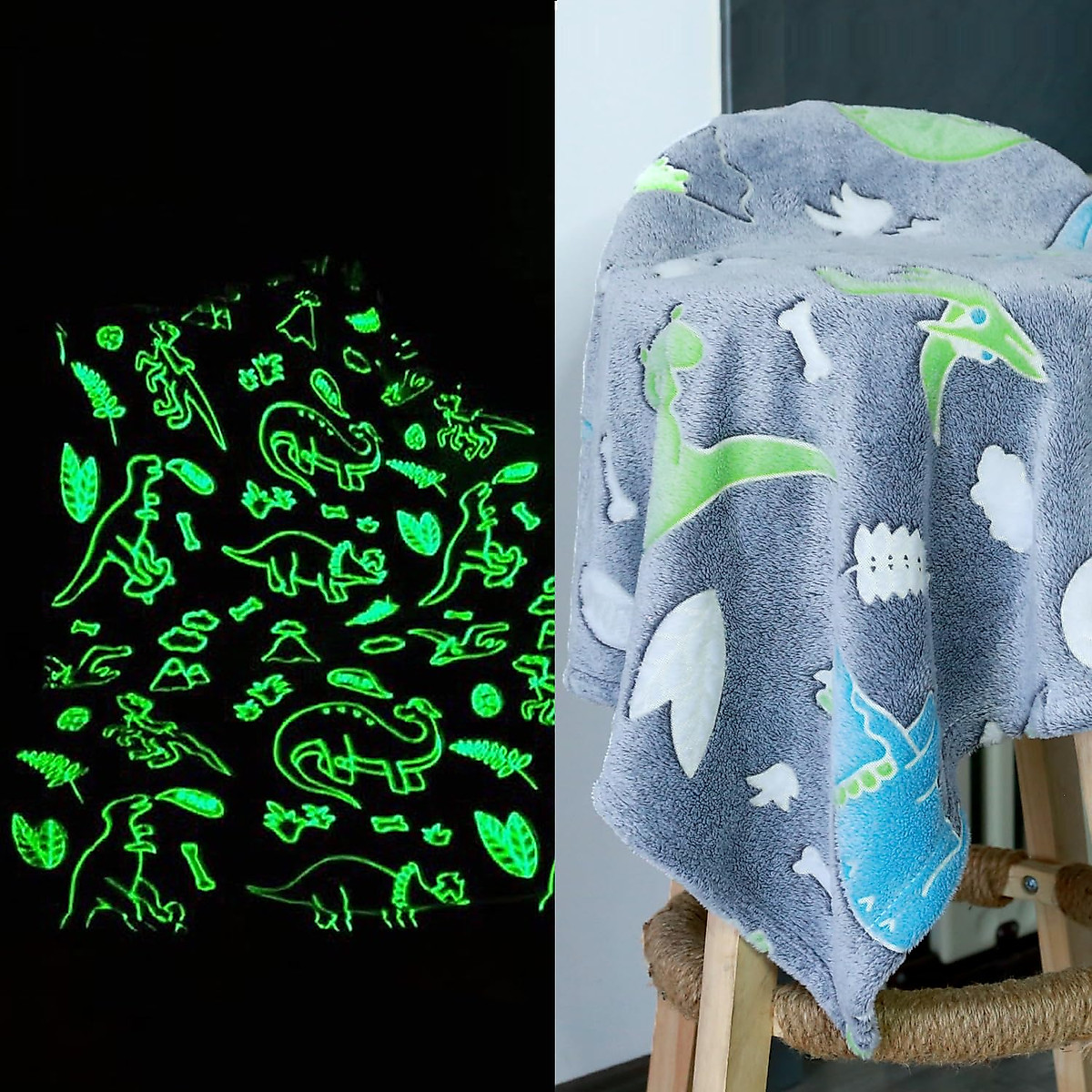 Asou Kids Blanket Sofa Blanket for Kids Glow in The Dark Kids Blanket Mini Dinosaur Blanket for Kids Toddlers