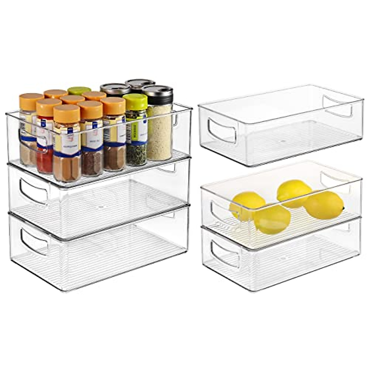 JOOFLI Vertical Stackable Refrigerator Pantry Organizer Bins, Set Of 6 Clear Plastic Storage Containers for Kitchen Countertops, Fridge, Cabinets, Bathroom, Bedroom BPA Free