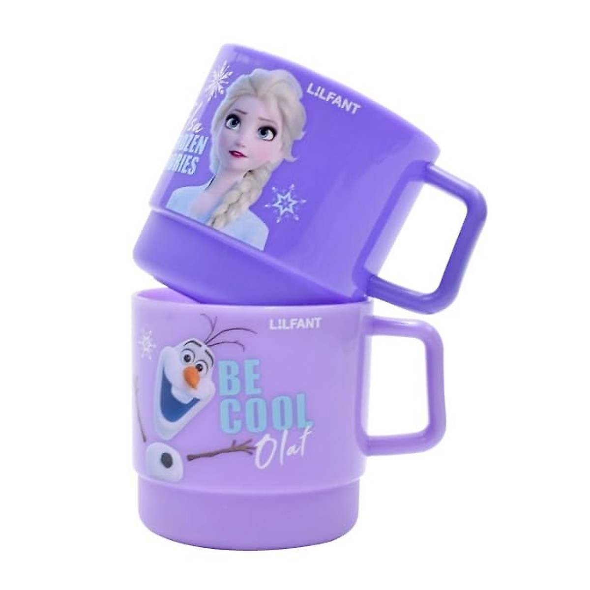 Lilfant Set of 2, Frozen Elsa Princess Mug, Plastic Cup with Handle, 250ml, Purple