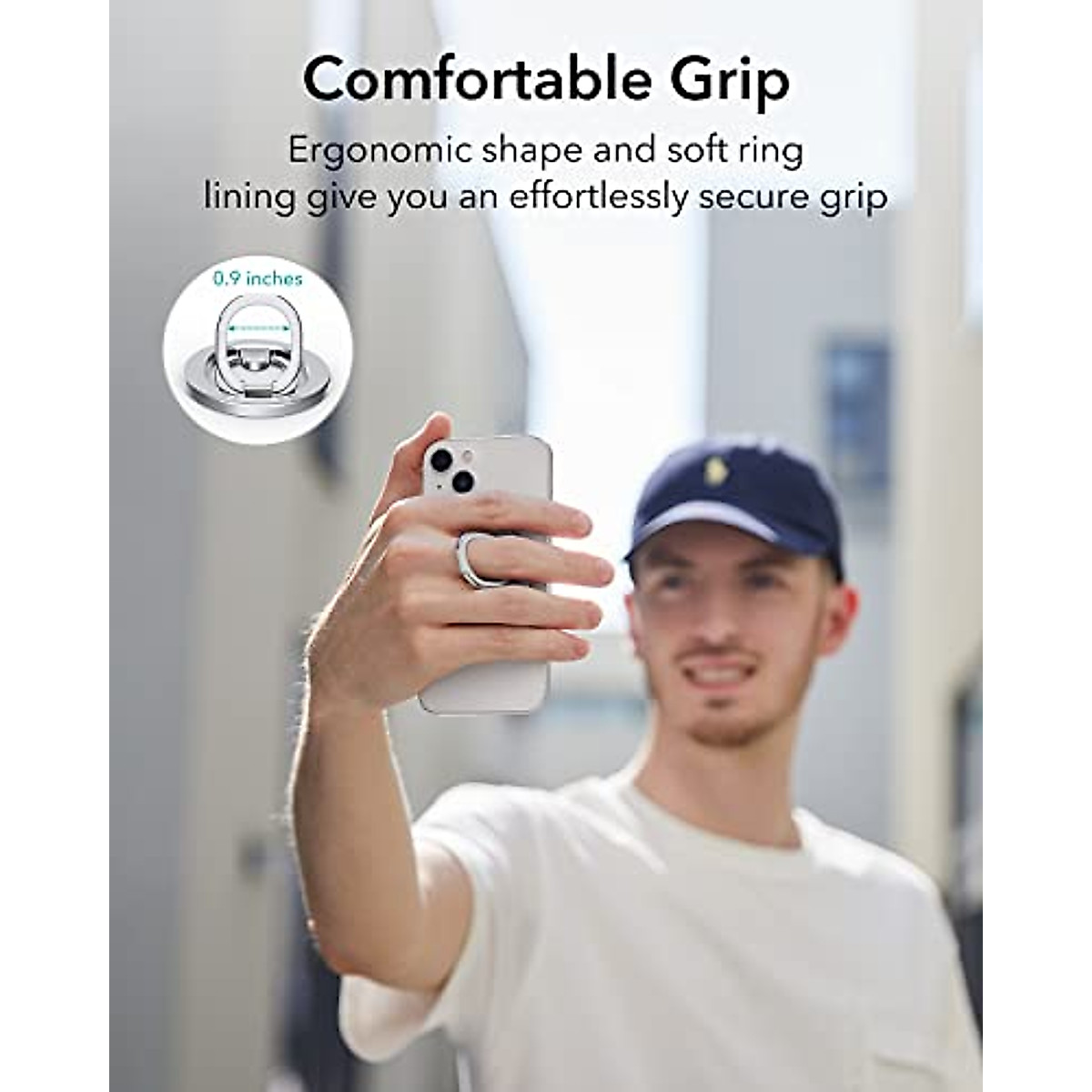 ESR Magnetic Phone Ring Holder (HaloLock), Compatible with MagSafe Phone Grip, MagSafe Ring Holder, Magnetic Phone Grip with Adjustable Stand, MagSafe Accessories for iPhone 14/13/12 Series, Silver