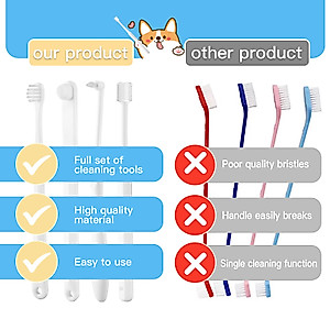 Dog Toothbrush Brushing Kit, Cat Tooth brushing Kit, Suitable for All Cats and Dogs Dental Care. White, Soft Bristles, Pet Toothbrush Kit Meets All Cleaning Needs, Multi-Functional Dental Cleaning