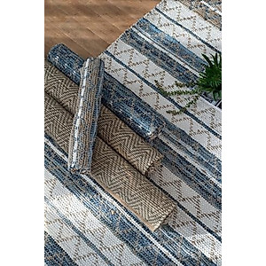 CC Home Furnishings Diamond Shuttle Weave Durrie Denim Area Throw Rug - 2.5' x 4' - Blue and White