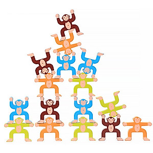 Toyssa Wooden Stacking Games Monkeys Interlock Toys Balancing Blocks Games Toddler Educational Toys for 3 4 5 6 Years Old Kids Infants Adults 16 Pieces
