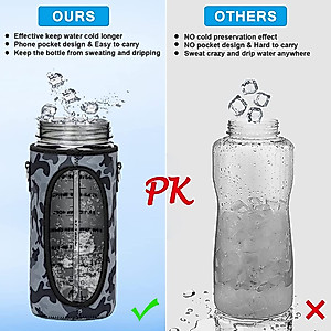 Half Gallon Water Bottle with Sleeve 2L Leak-proof BPA-Free Motivational Drink Water Bottle with Straw & Customized Time Markers (black,2.0L)