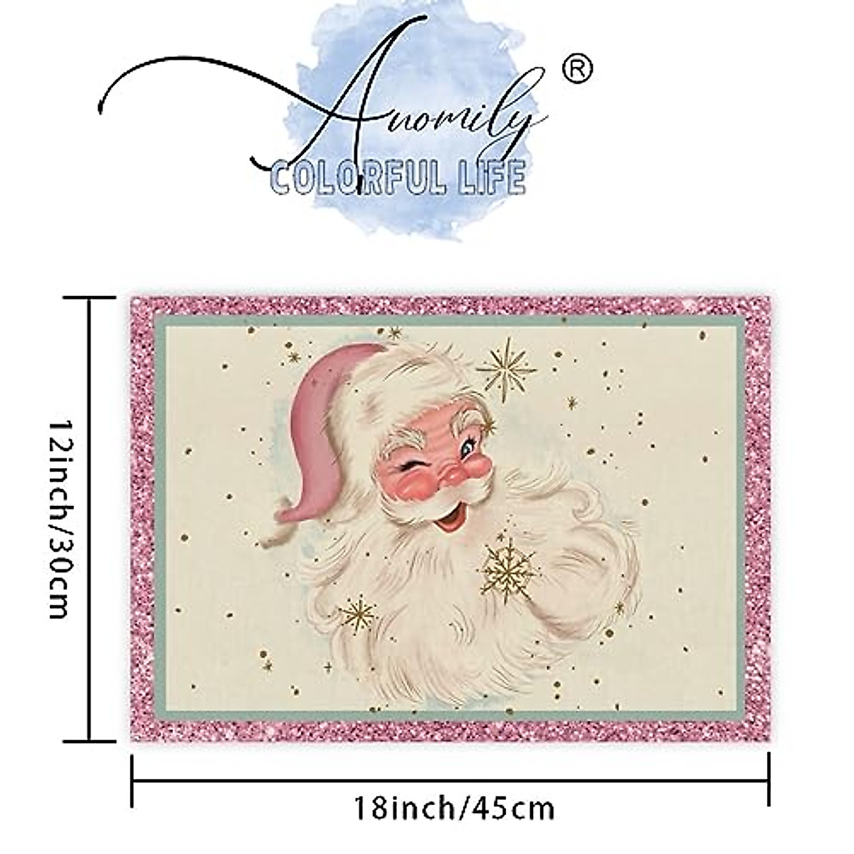 Pink Christmas Placemats Set of 4 Pink Santa Placemats 12 x 18 Inch Christmas Snowflake Placemats for Winter Xmas Home Holiday Kitchen Dining Party Decor