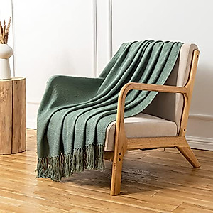 CozeCube Sage Green Throw Blanket for Couch, Boho Throw Blanket with Fringe Tassel, Light Fall Throw Blanket for Bed, Living Room Outdoor, Gift, Sage Green, 50"x60"
